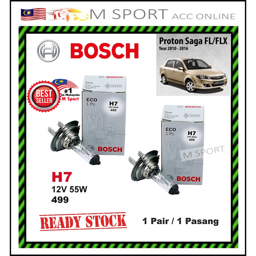 Proton saga fl / flx, year 2010 - 2016 headlamp light bulb bosch h7 12 ...