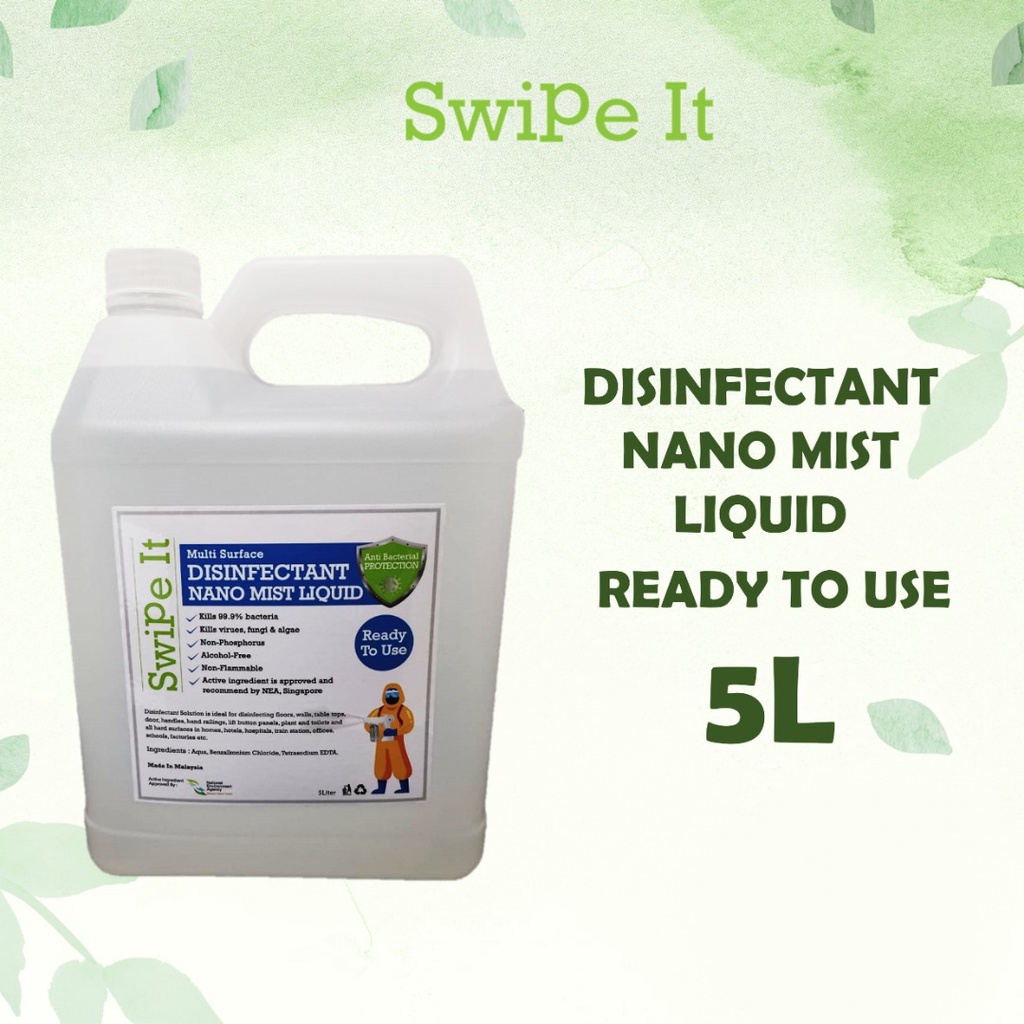 SWIPE IT DISINFECTANT NANO MIST LIQUID READY TO USE 5000ML/ 5L | Shopee ...