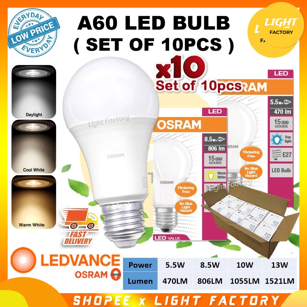 [SET 10pcs] OSRAM LED BULB 5.5W / 8.5W / 10W / 13W A60 A70 LED Bulb E27 Energy Saving Mentol ...