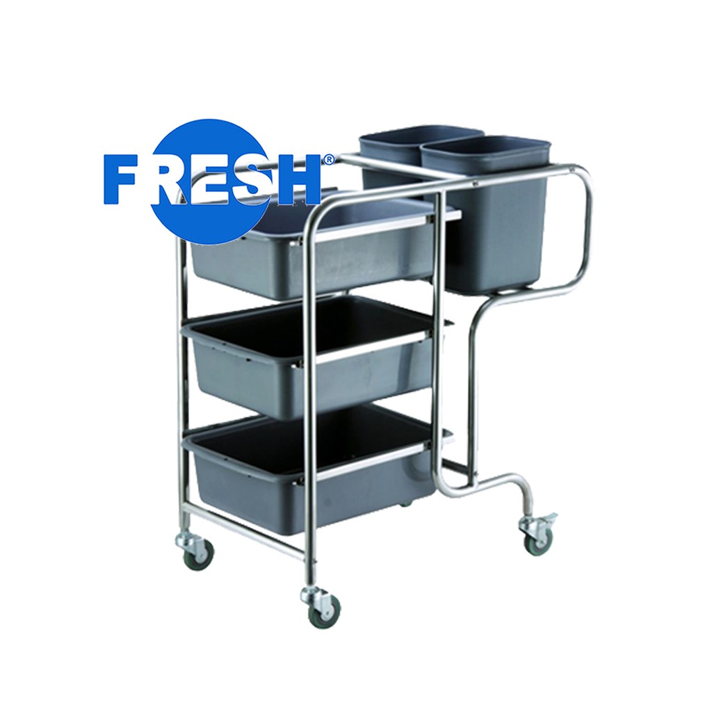 FRESH Dish Collection Cart Round Tube Dish Collecting Trolley Stainless ...