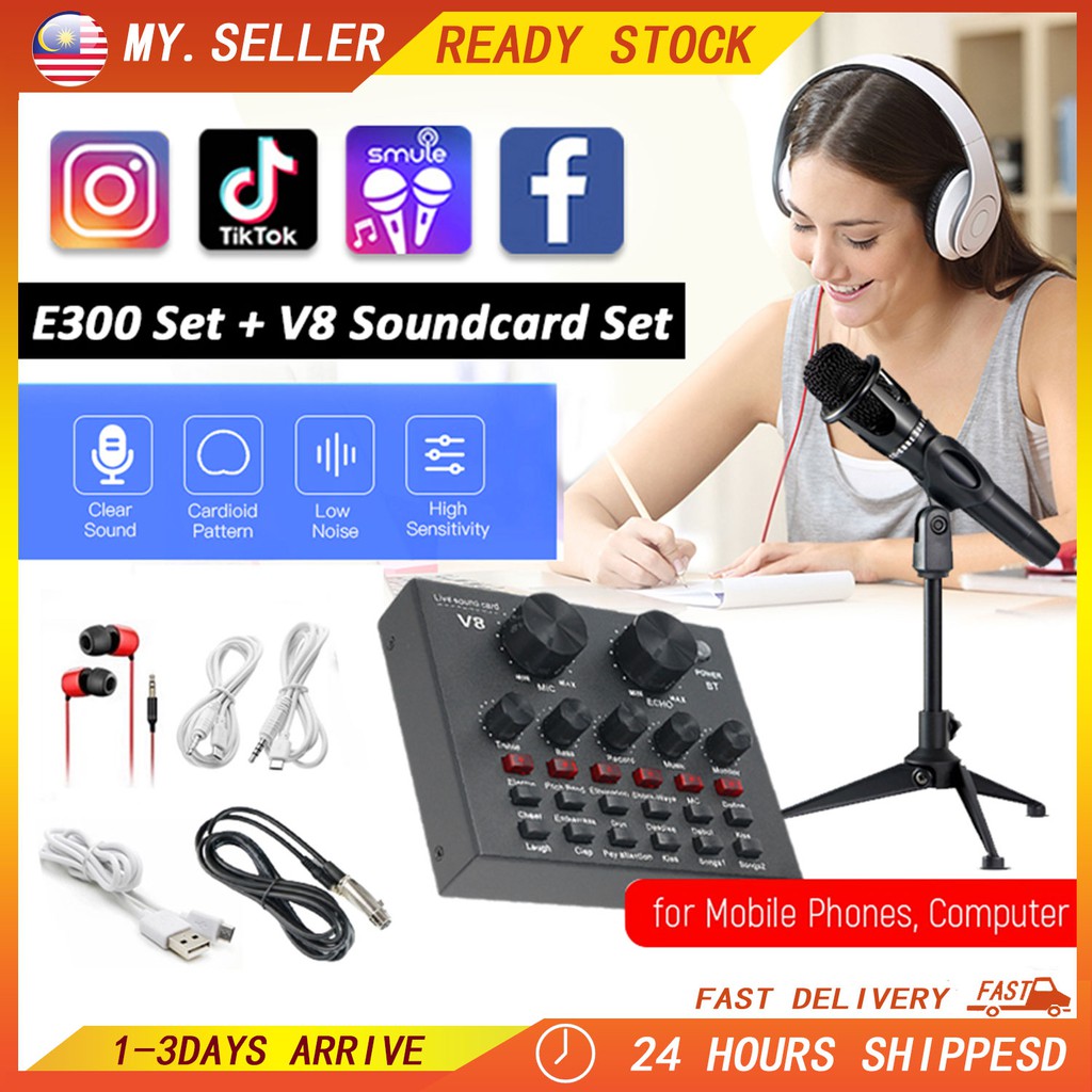 E300 Microphone V8 Mic Sound Card Set V8 Sound Card Desktop Mic Laptop ...