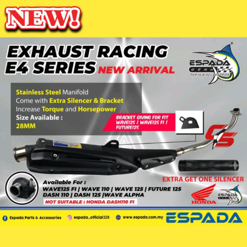 ESPADA STANDARD RACING EXHAUST E4 25MM 28MM Wave125 fi Wave125 Wave110 FUTURE 125 DASH 110 DASH ...