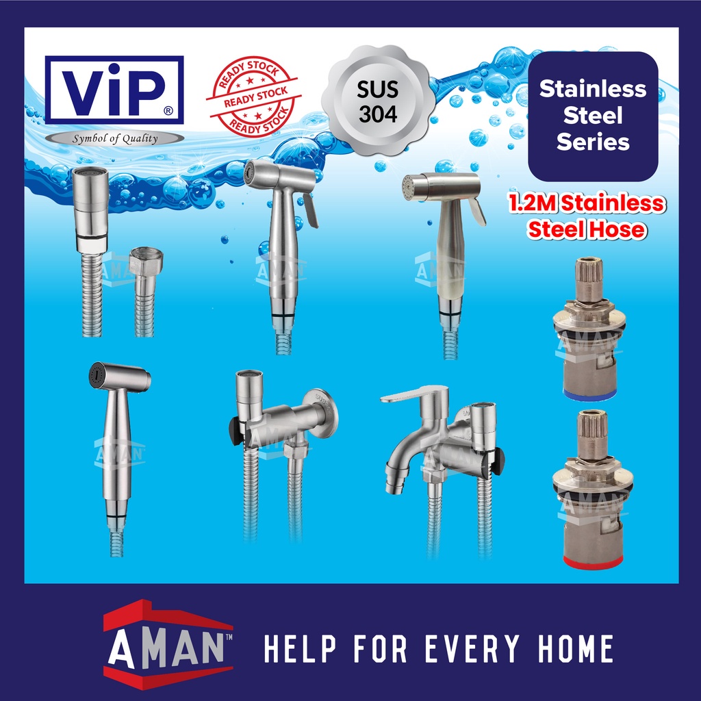 VIP SUS-304 Stainless Steel 2-Way Bidet Tap Flexible Hose With Nozzle ...