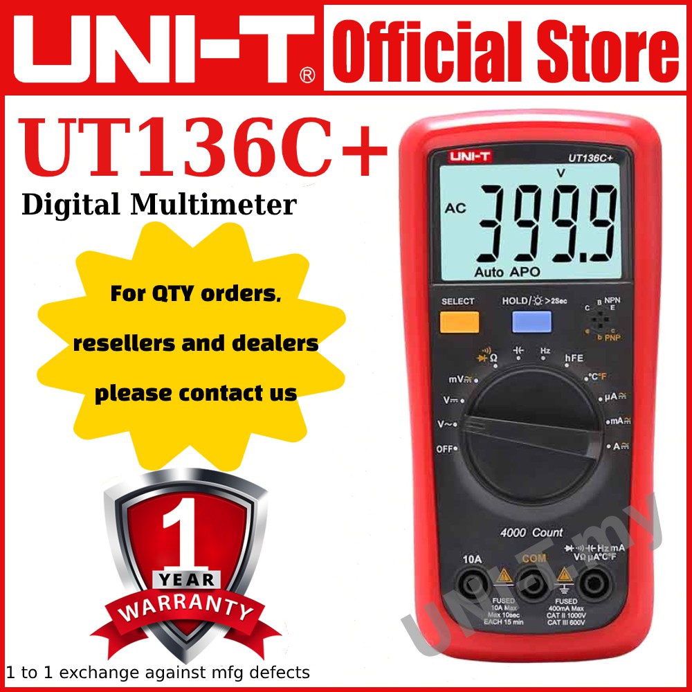 UNI-T UT136C+ Digital Multimeter (AC/DC 1000V Digital Multimeter) | Shopee Malaysia