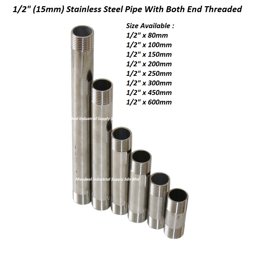 Quality 1/2" (15mm) Stainless Steel Extension Pipe Both End Threaded ...
