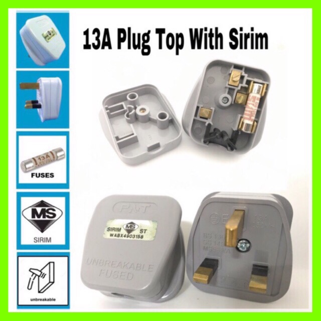 13A 3pin Plug Top With Sirim / 13Amp UK Plug Top White Colour / Good ...