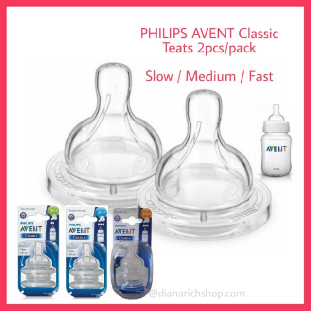 Stock W Philips Avent Classic Teats 2pcs Pack Slow Medium Fast