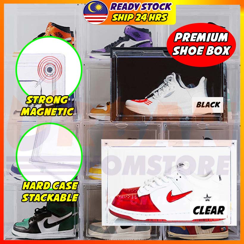 UK13 Magnet Kotak kasut Shoe box Hard case Side open magnet Transparent ...