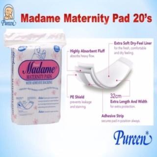 PUREEN MADAME MATERNITY PADS WITH ADHESIVE BACKING WITH ADHESIVE ...