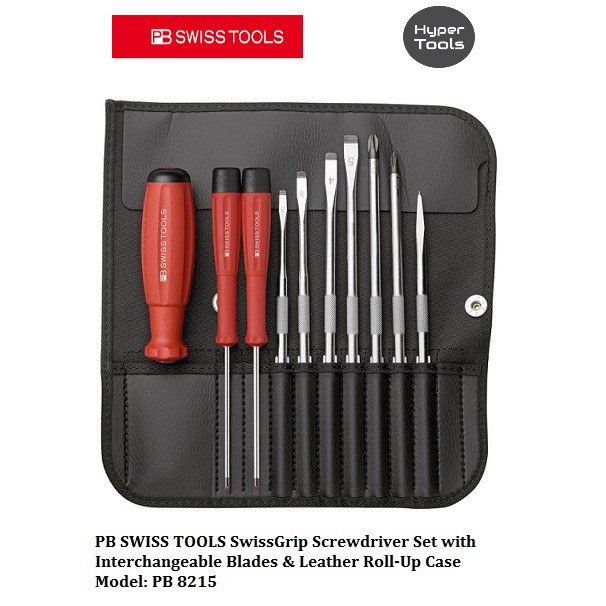 PB SWISS TOOLS SwissGrip Screwdriver Set with Interchangeable Blades & Leather Roll-Up Case ...