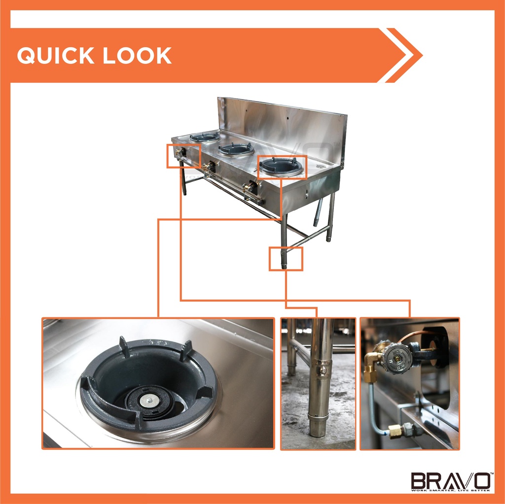 BRAVO Dapur Gas Masak Stainless Steel Kwali Range 3 Burner High ...