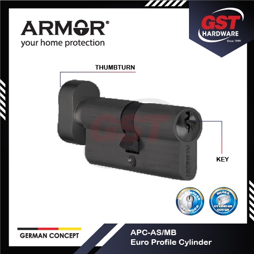 Armor Euro Profile Cylinder Door Lock Thumbturn & Key Double Cylinder ...