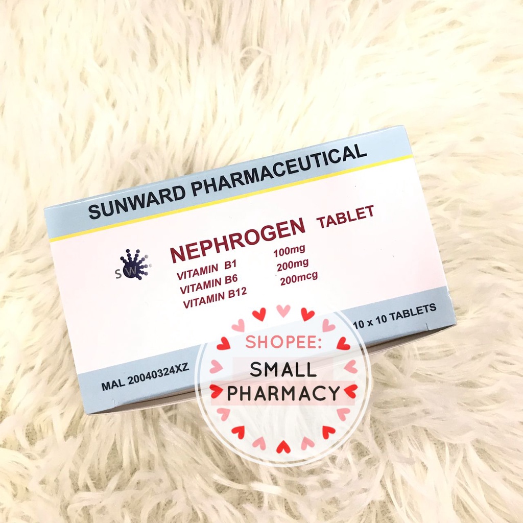 Sunward Nephrogen Tablet 1 box 10strip = 100tablets Vitamin B1, B6, B12 ...