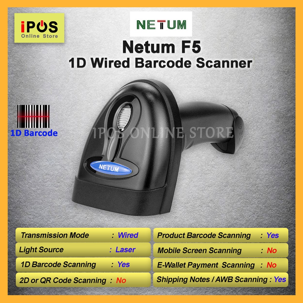 Netum F5 1D Handheld Wired Barcode Scanner | Shopee Malaysia