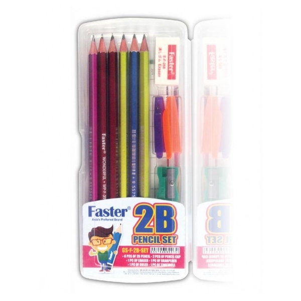 Faster GS-F-2B-SET Pencil Set (Pencil, Eraser, Ruler, Sharpener, Pencil ...