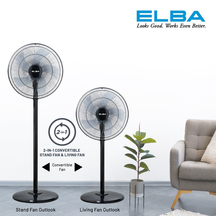 ELBA 2-in-1 Convertible Stand Fan ESF-H1648(BK) - 5 Blades (16 inches ...