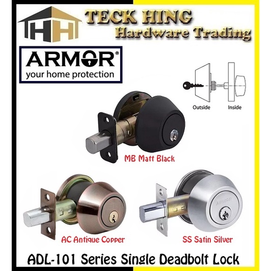 ARMOR ADL-101 Single Deadlock Thumbturn & Key LOCK SS Satin Silver , AC ...