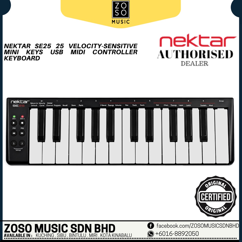 NEKTAR SE25 25 VELOCITY-SENSITIVE MINI KEYS USB MIDI CONTROLLER ...