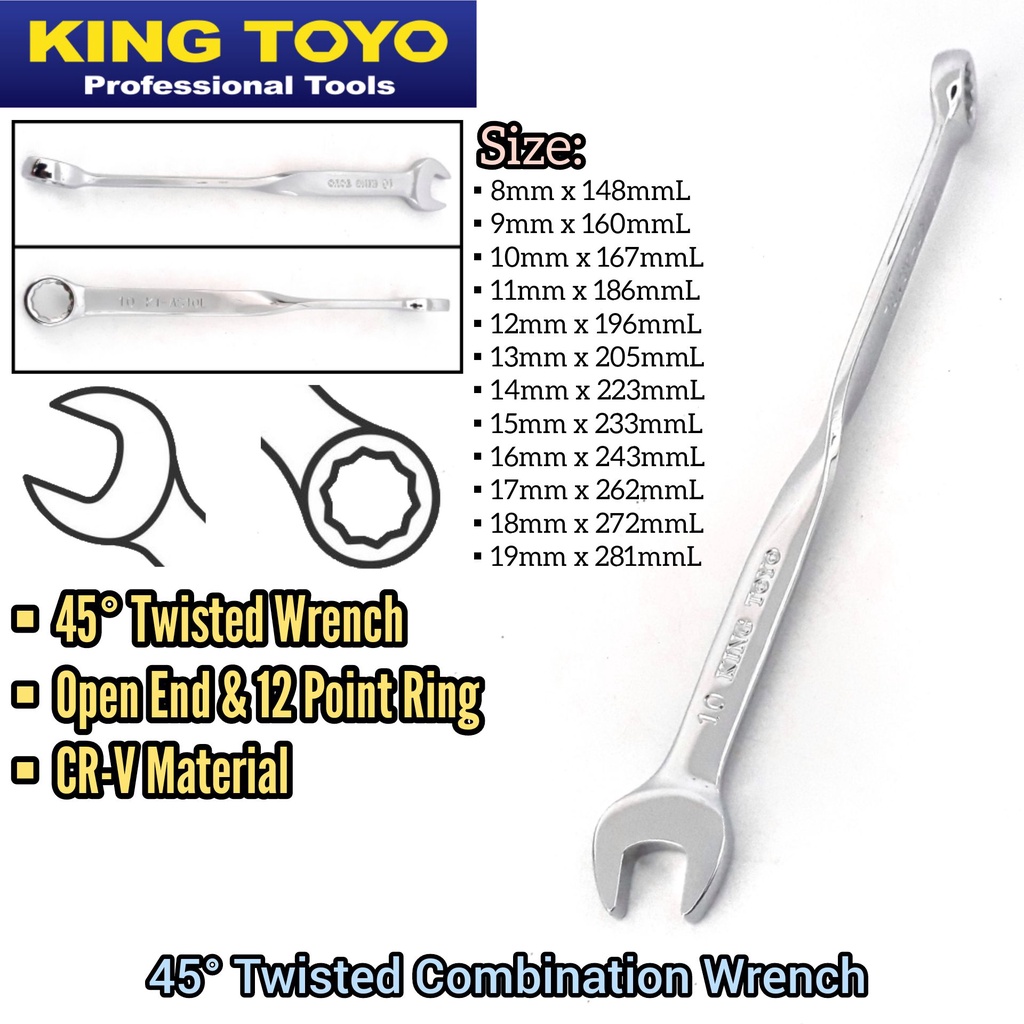 King Toyo Super Heavy Duty And Extra Long Twisted Combination Spanner Wrench For Automotive ...