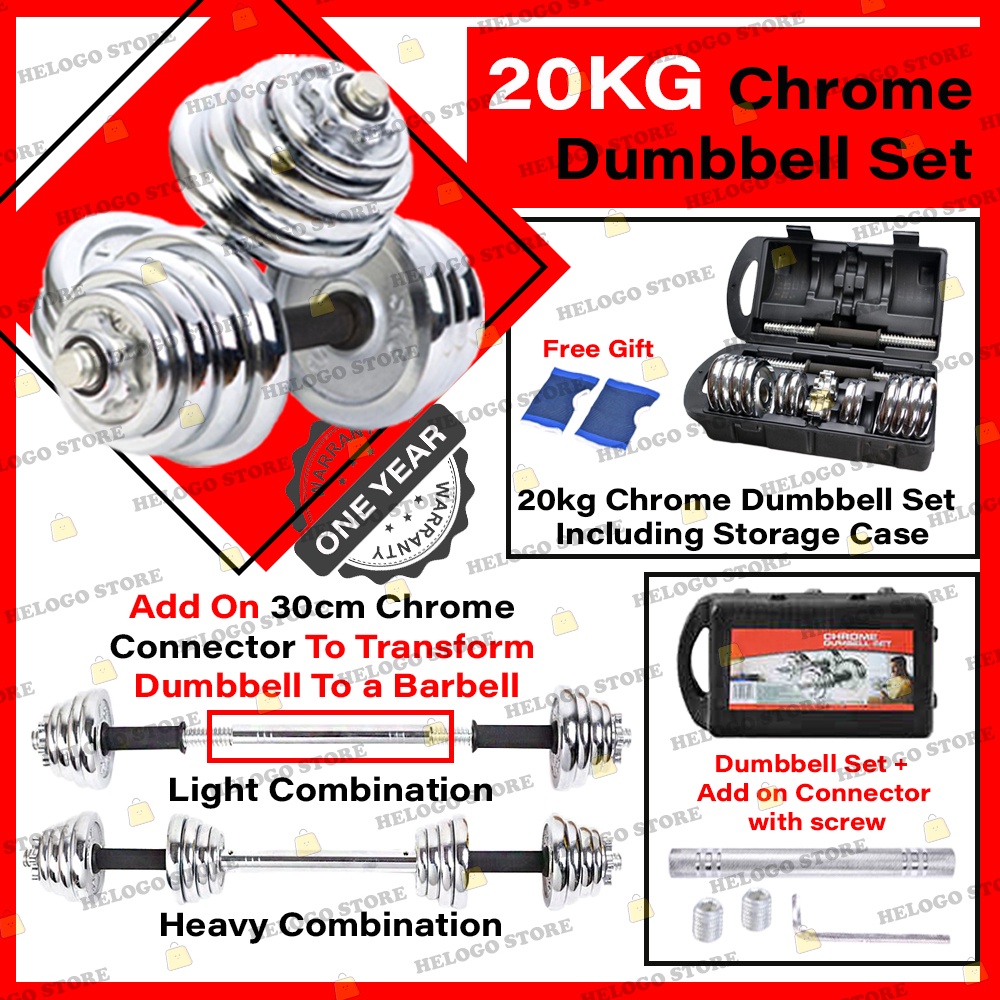 Ready Stock 20kg Chrome Dumbbell Set + 30cm Connector Barbell ...