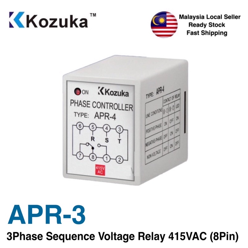 Kozuka 3 Phase Sequence Voltage Relay 415VAC 50/60Hz (8Pin) | Shopee ...