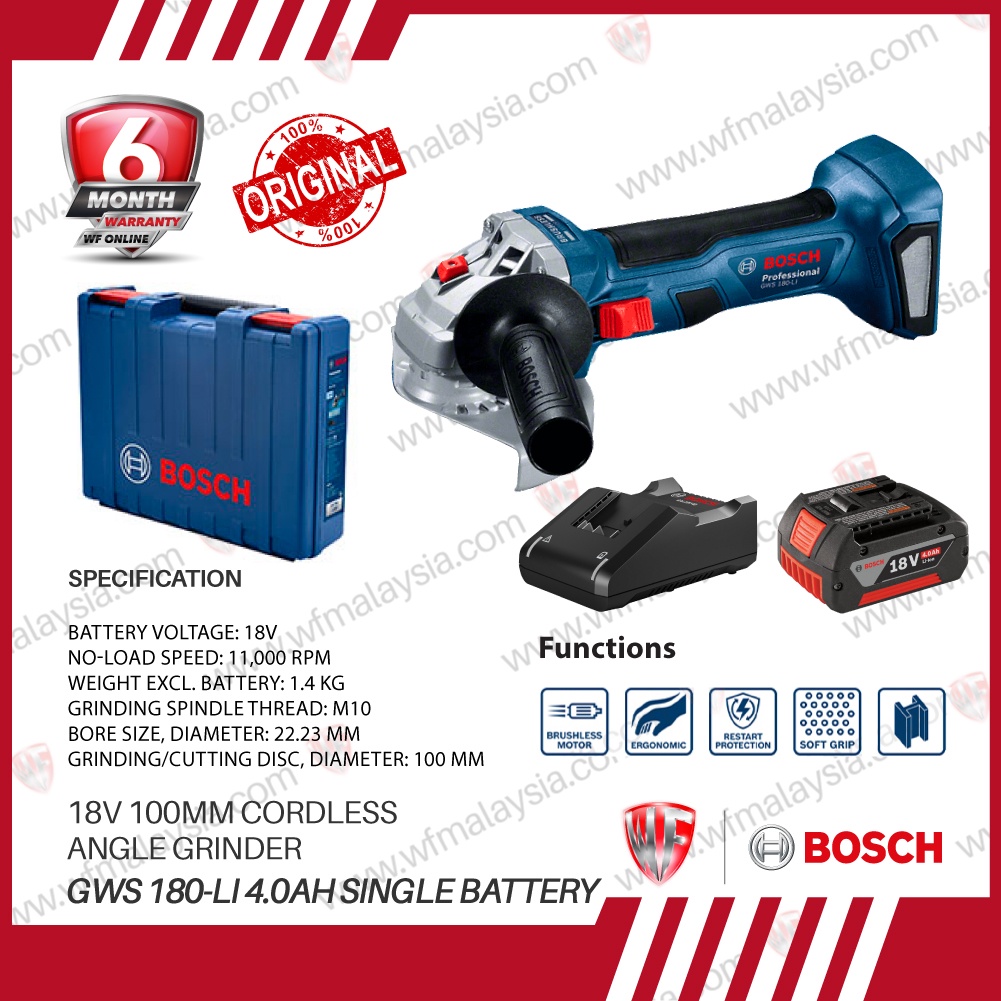Bosch GWS 180-Li 18V Cordless Brushless Motor Angle Grinder c/w 18V 4 ...