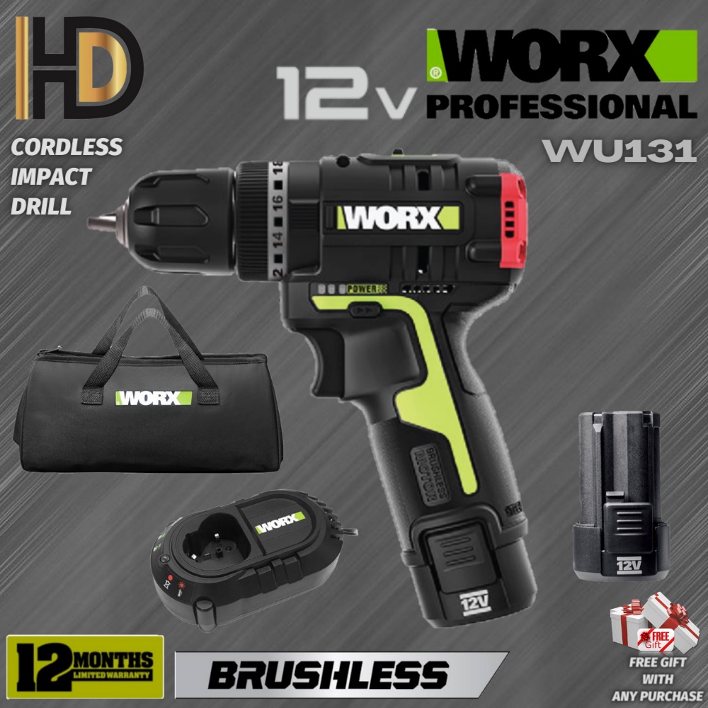 WORX 12V WU131 Cordless Impact Drill / Brushless Motor / Super Light ...