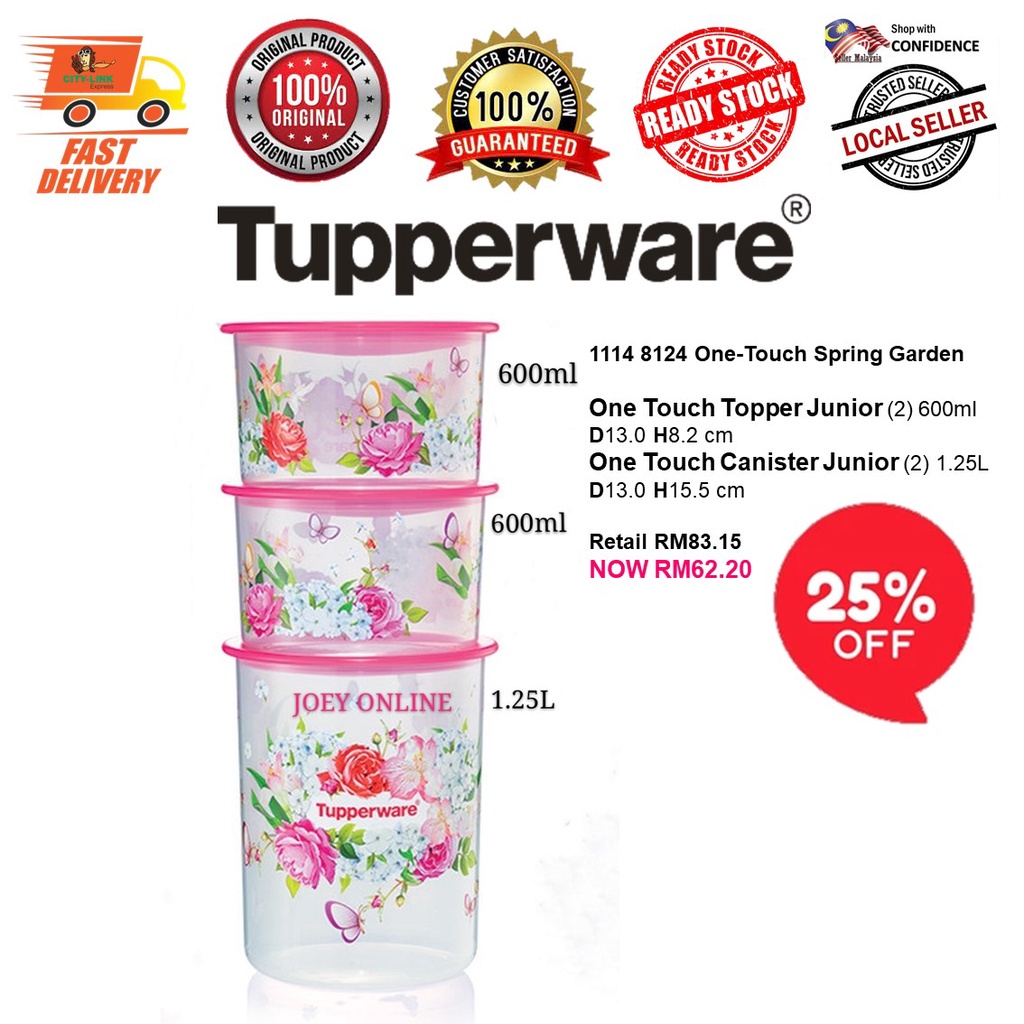 Tupperware Spring Garden One Touch Topper Canister 3L Food container Bekal Tupperware Kedap ...