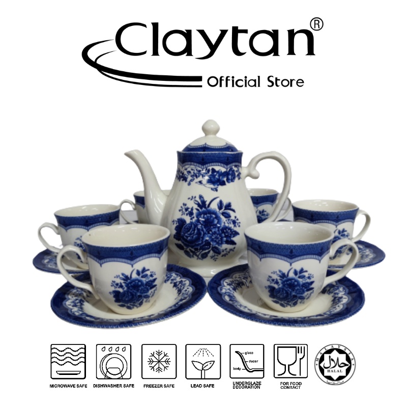 Claytan 14 PCS Tea Set (6 Pax) Lead Safe Ceramic Tableware Cup Teapot ...