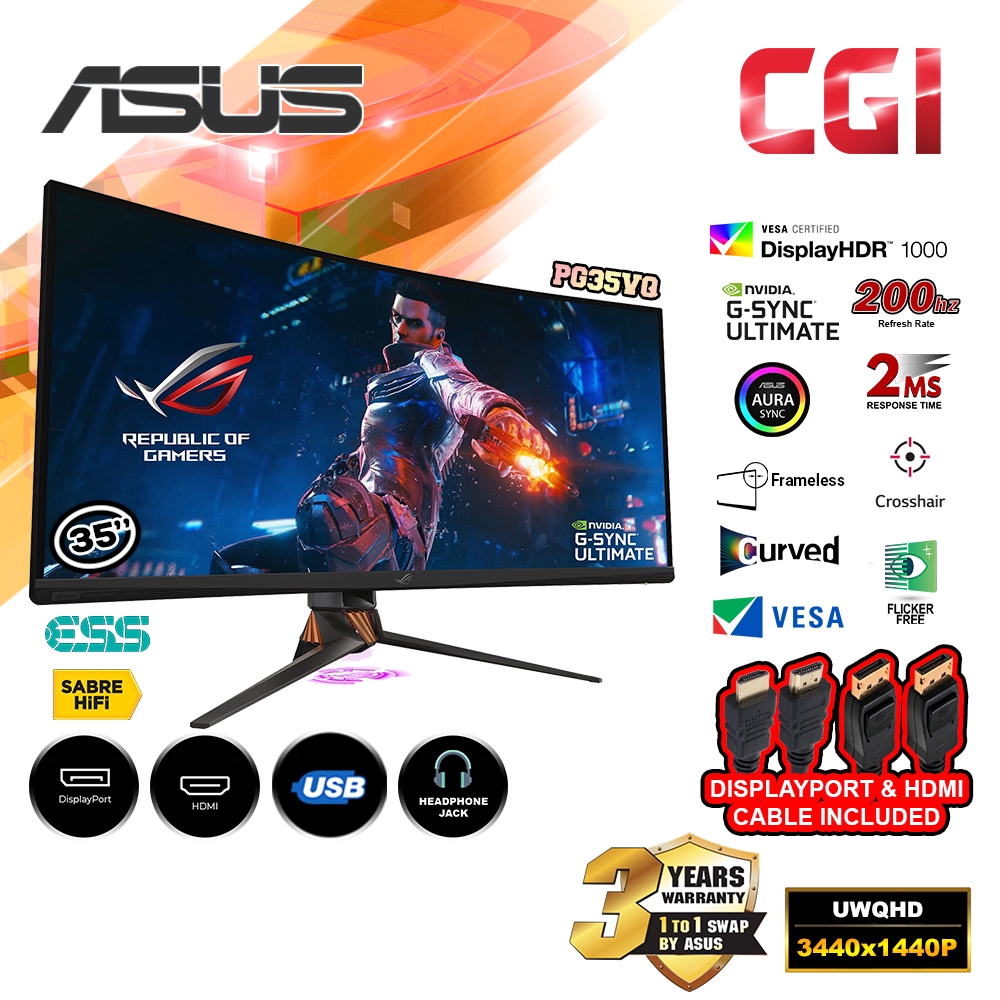 Asus ROG Swift 35" PG35VQ Ultrawide QHD VA 200Hz 2ms G-Sync Ultimate ...