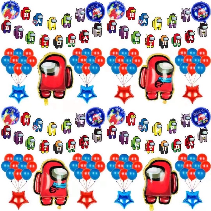 Ready Stock Among Us Banner and Balloon Birthday Decoration Kids ...