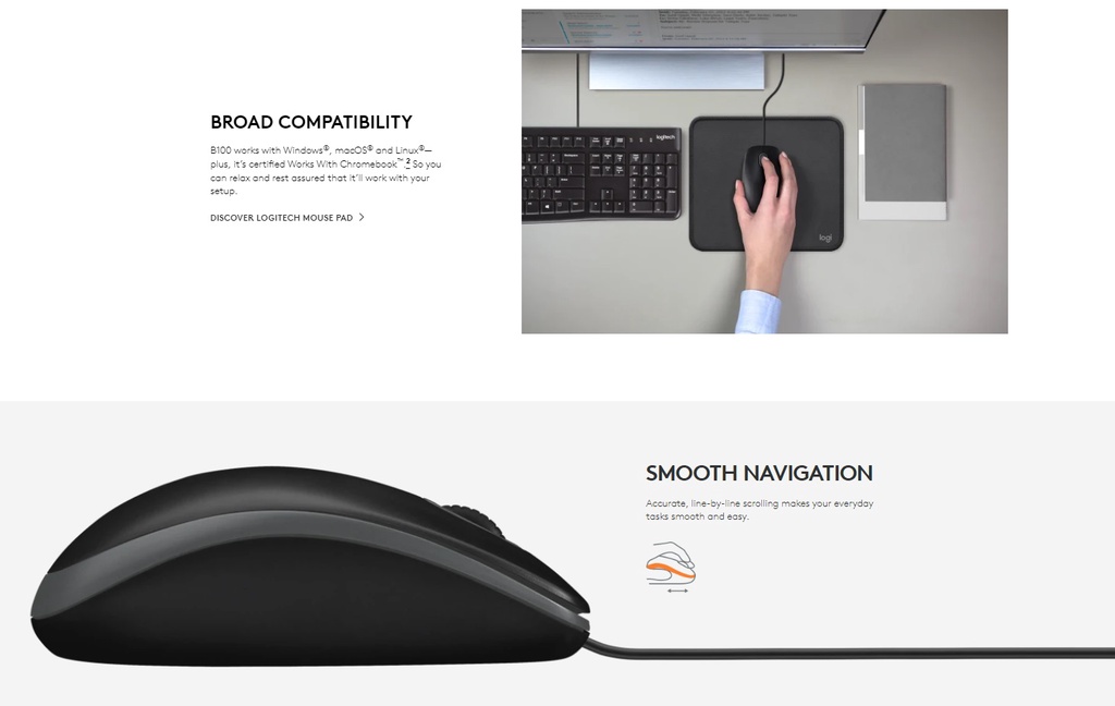 Logitech Optical USB Wired Mouse B100 800DPI Tetikus Komputer as B175 ...