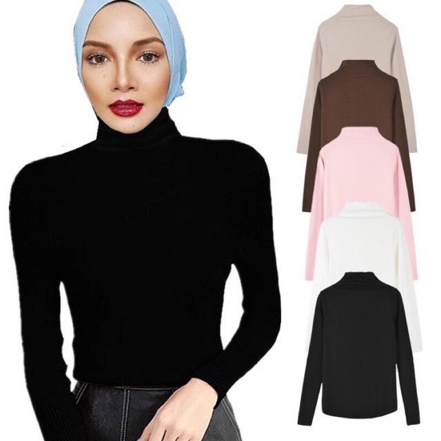 Muslimah Turtleneck Inner Baju Blouse High Neck Long Sleeve Top Turtle ...