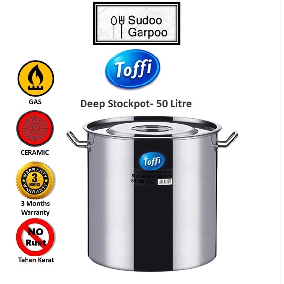 TOFFI~ 50 Litre- Deep Stockpot with Lid Stainless Steel/ Periuk Dalam ...