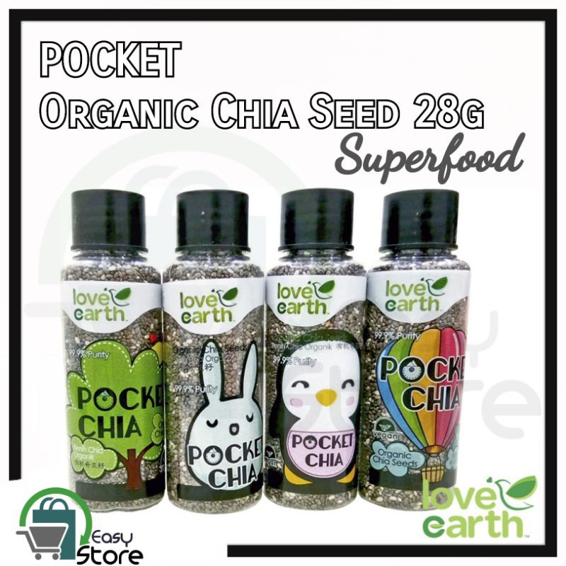 Love Earth Organic Pocket Chia Seed4 in 1 (28g x 4) 99% Purity Low Carb ...