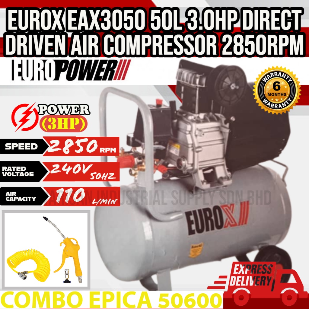 EUROX/EUROPOWER EAX3050 3.0HP 50Liter Direct Driven Air Compressor | Shopee Malaysia