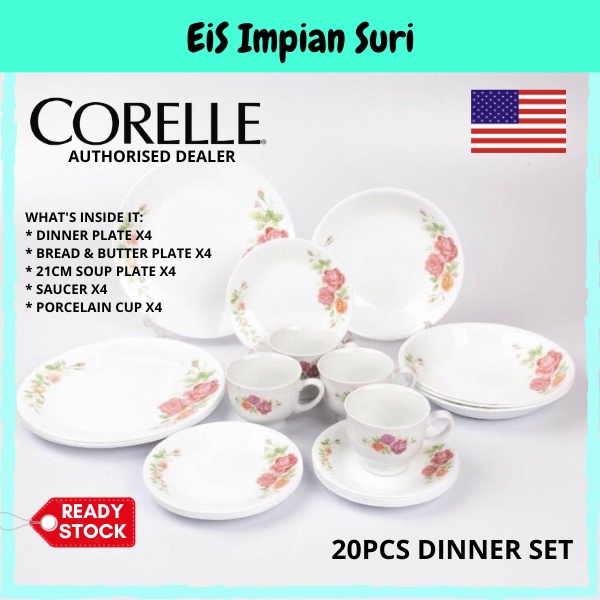 (Ready Stock!!) Corelle Rosabelle 20pcs Dinnerware Set (20H-ROS-P ...