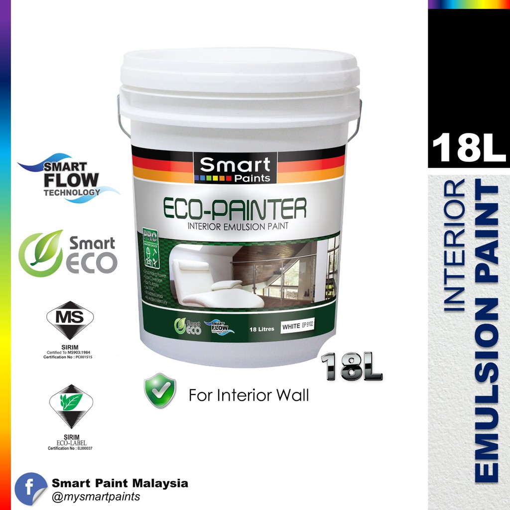 18L Smart Eco-Painter 300 Pro Interior Emulsion Paint *WHITE 9102* | Shopee Malaysia