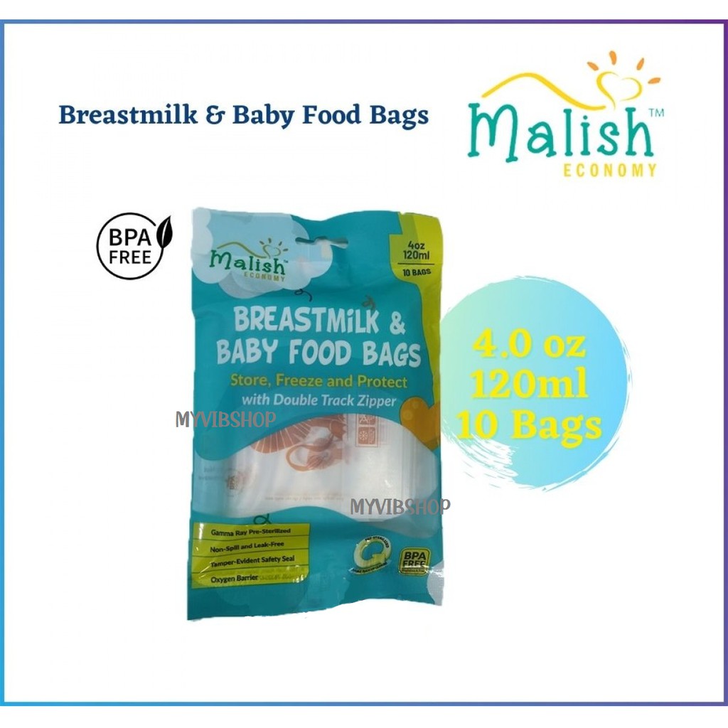 Malish Economy Breastmilk & Baby Food Bags with Double Track Zipper 4oz ...