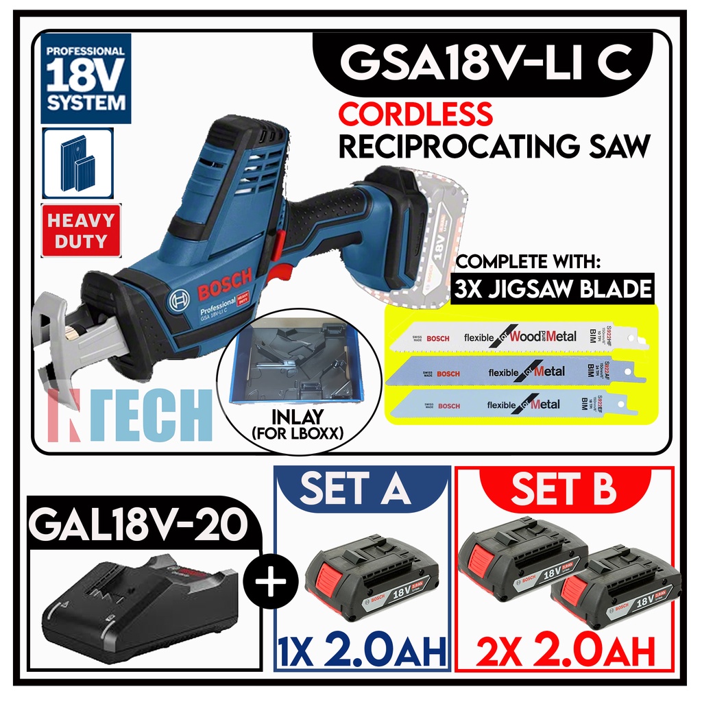 BOSCH GSA18V-LI C / GSA18VLIC 18V CORDLESS RECIPROCATING SAW C/W GAL18V ...