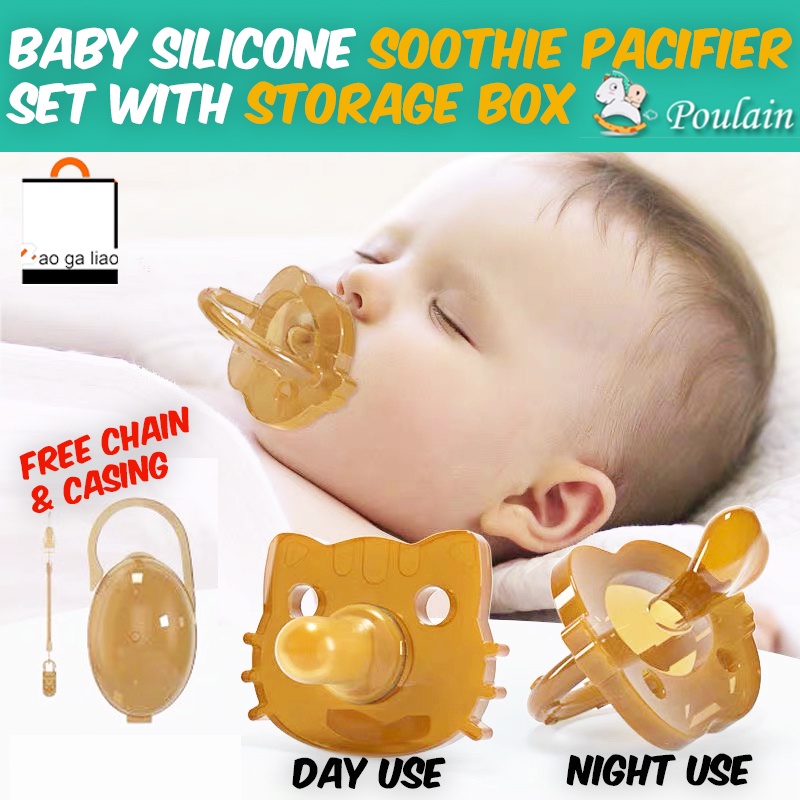 Baby Silicone Soothie pacifier Set with storage Box Newborn Comfort ...