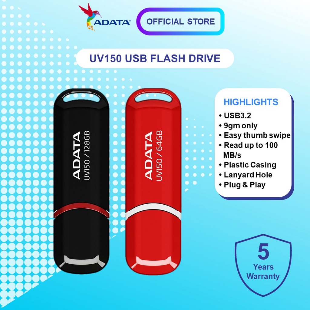 ADATA Pendrive USB3.2 USB Flash Drive UV150 - Black/Red (32GB/64GB/128GB) | Shopee Malaysia