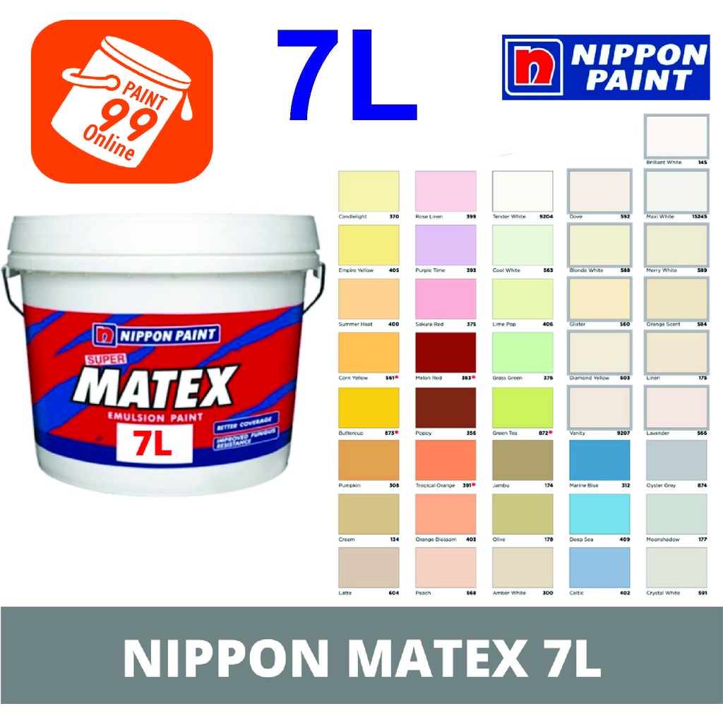 7L NIPPON PAINT ( Super Matex ) Emulsion Paints Ceiling Dinding Cat ...