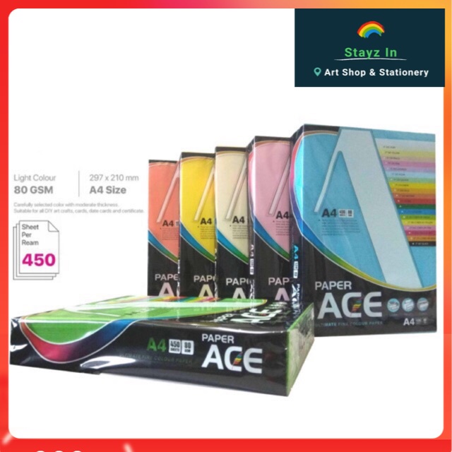 ACE A4 Colour Paper Ultimate Fine Color Paper 80gsm 450 Sheets Suitable Laser Inkjet Copier ...