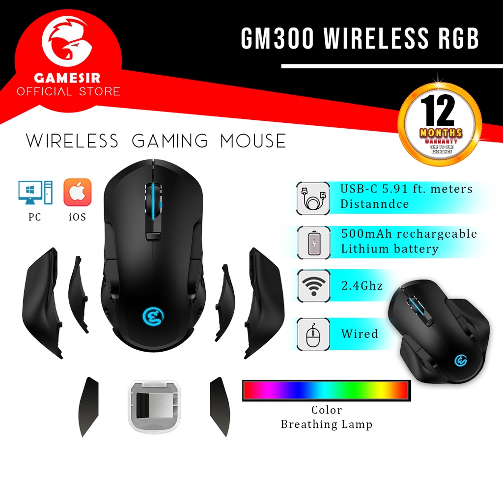 GameSir GM300 2.4GHz Wireless Gaming Mouse with Magnetic Side Plates ...