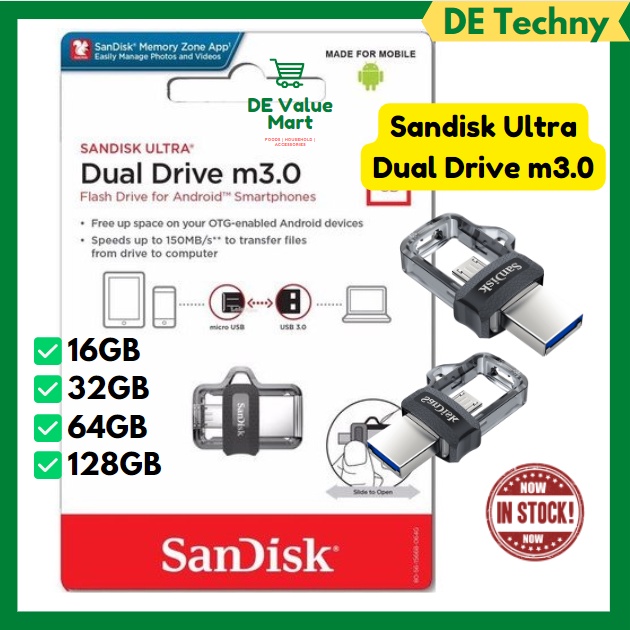 Sandisk Ultra Dual Drive m3.0 16GB/32GB/64GB/128GB USB3.0 OTG Flash ...