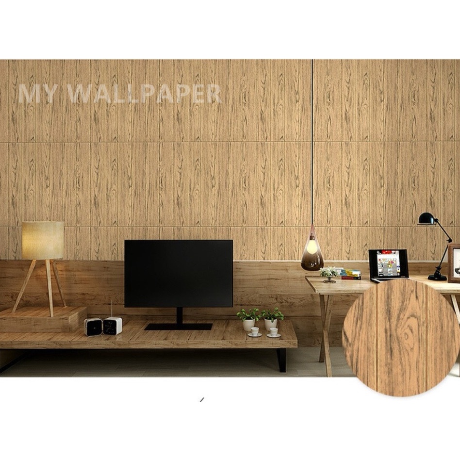 【WALLPAPER BROWN WOOD GRAIN】Kertas Dinding KAYU Thick WallSticker XPE ...
