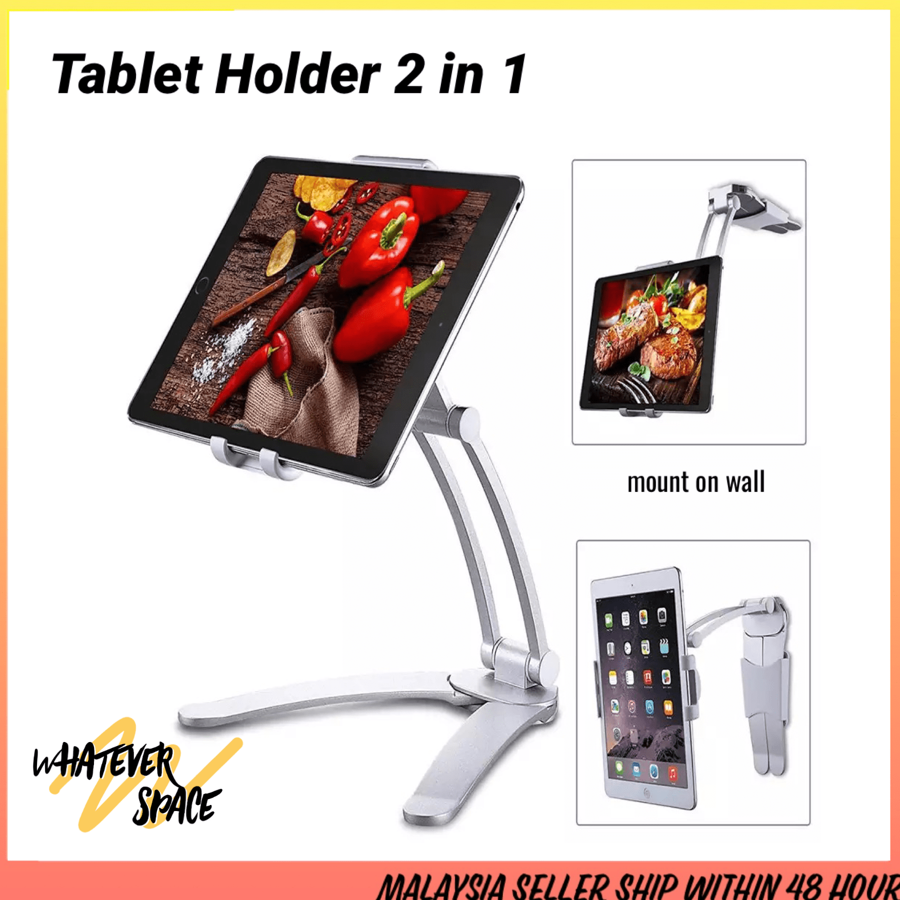 Tablet Holder 2 in 1 Wall Desk Tablet Mount Stand Bracket Smartphones ...