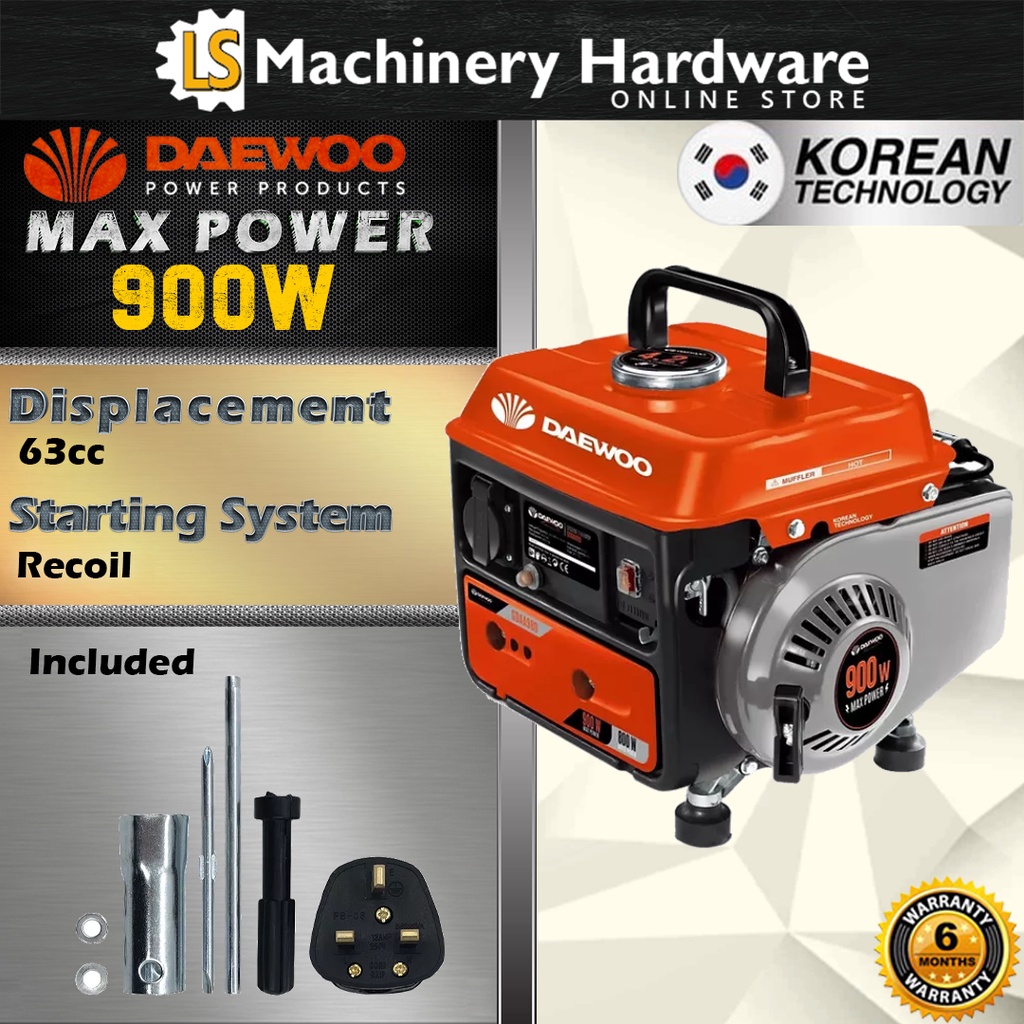 DAEWOO 900W Gasoline Generator 2 Stroke Air GDAA980-1 - 6 Months ...