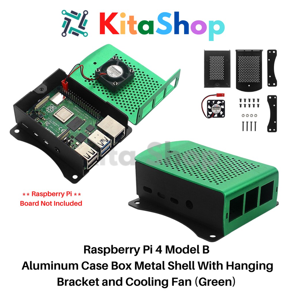 Raspberry Pi 4 Aluminium Case With Fan and Bracket (Green) | Shopee ...